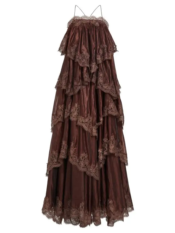 Aje Ophelia Lace-trimmed Gown - Brown