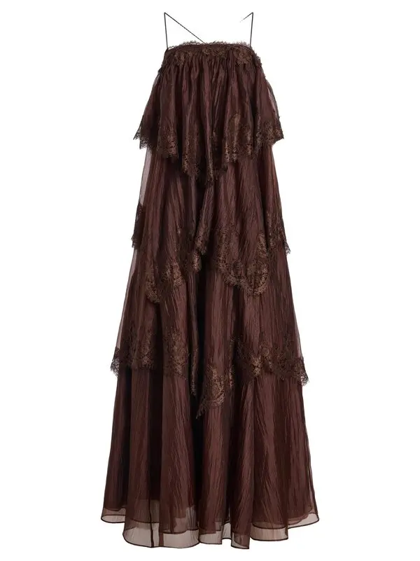 Aje Ophelia Lace-trimmed Gown - Brown