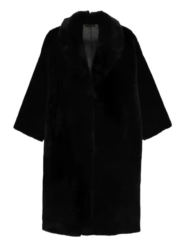 LISKA Fur-collar Shearling Coat - Black