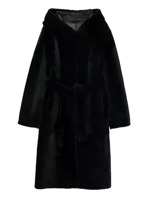 LISKA Hooded Belted Coat - Blue