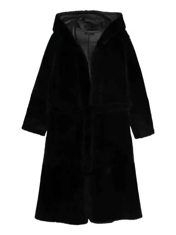 LISKA Hooded Belted Coat - Black