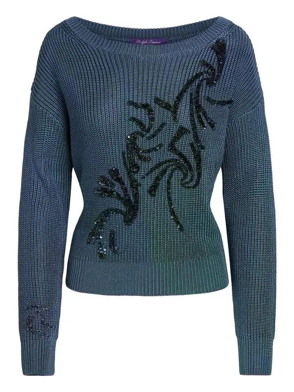 Ralph Lauren Embellished Silk Sweater - Blue