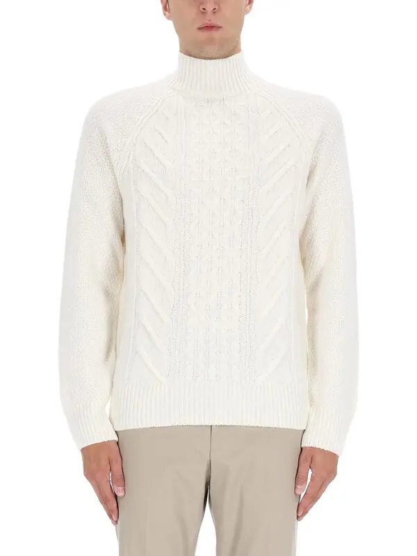 Hugo Boss L-hector Cable-knit Sweater - White