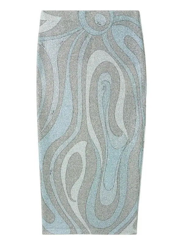 Emilio Pucci Printed Metallic Jersey Midi Skirt - Silver