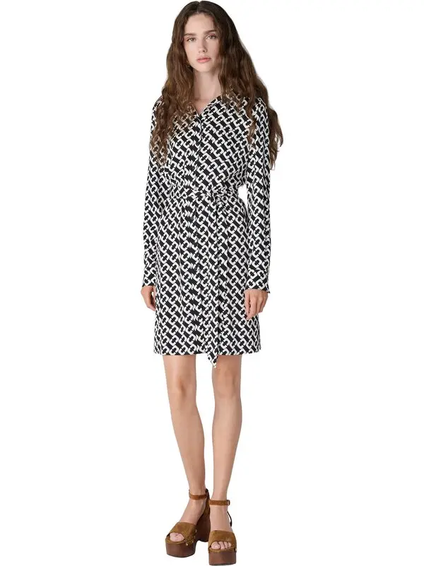 Diane Von Furstenberg Prita Shirt Dress - Chain Link Medium Black