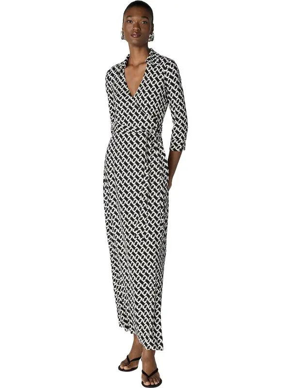 Diane Von Furstenberg Abigail Silk Maxi Wrap Dress - Chain Link Medium Black