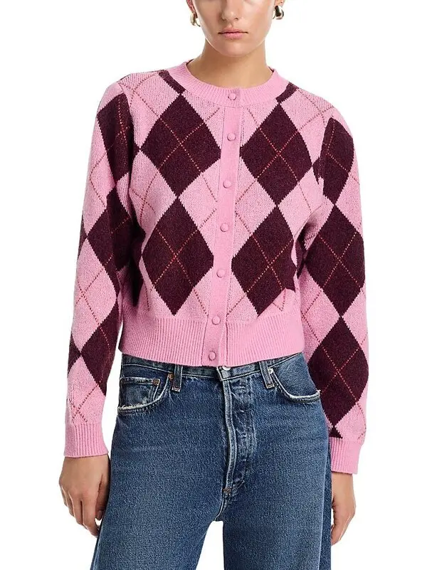 525 America Argyle Cardigan Sweater - Pink Combo
