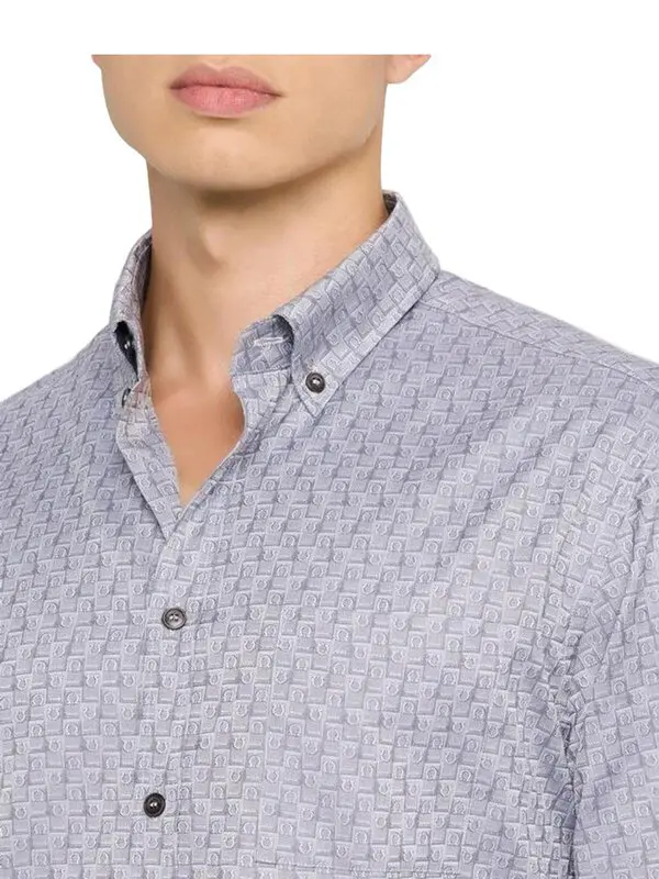 FERRAGAMO Apos;s Micro-gancini Cotton Sport Shirt With Pocket - Graphite