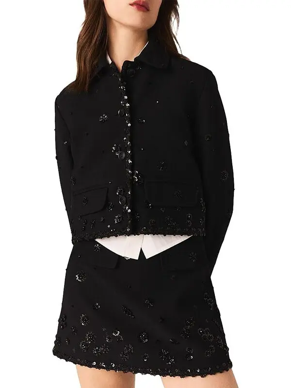 Maje Vogueloir Short Embroidered Jacket - Black