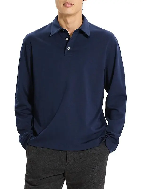 Theory Relaxed Long Sleeve City Interlock Polo Shirt - Baltic