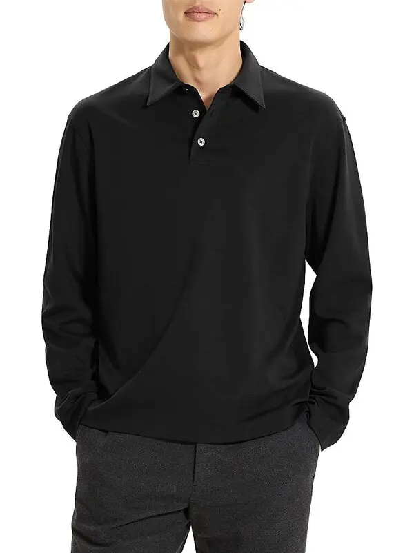 Theory Relaxed Long Sleeve City Interlock Polo Shirt - Black