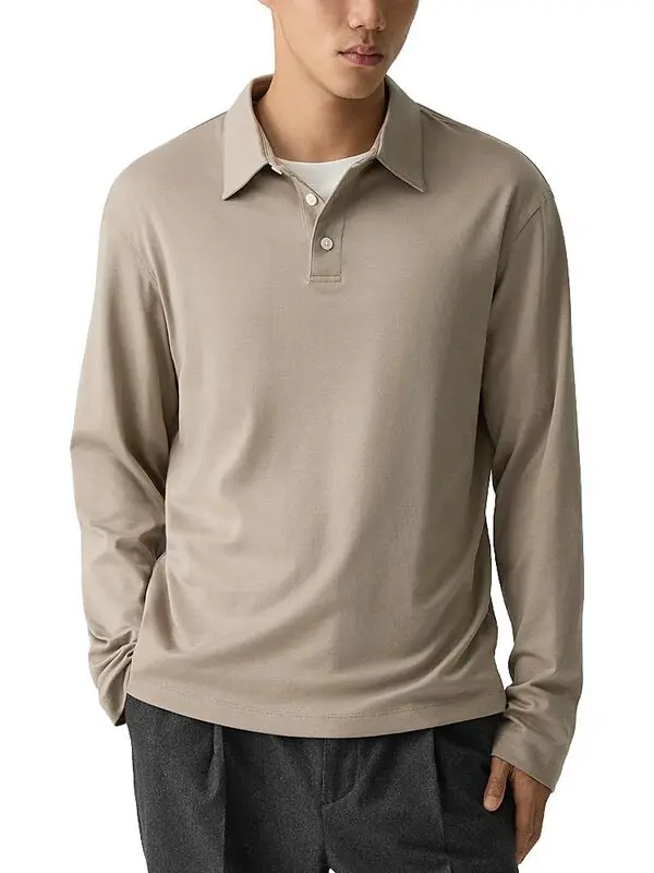 Theory Relaxed Long Sleeve City Interlock Polo Shirt - Feather