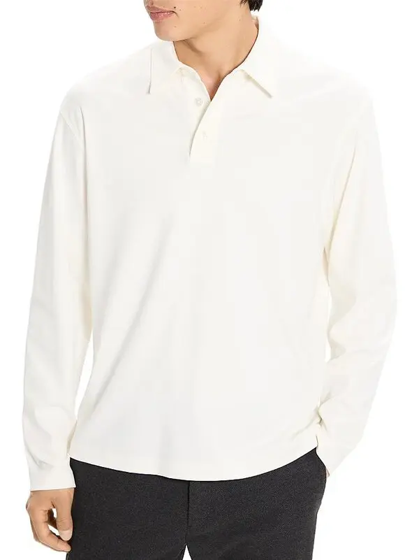 Theory Relaxed Long Sleeve City Interlock Polo Shirt - White