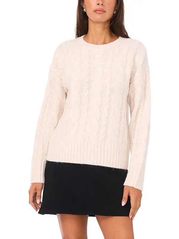 Vince Camuto Sequin Cable Knit Crewneck Sweater - Ivory Heather