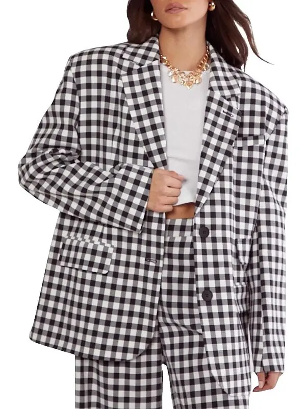 Nasty Gal Gingham Tailored Blazer - Mono