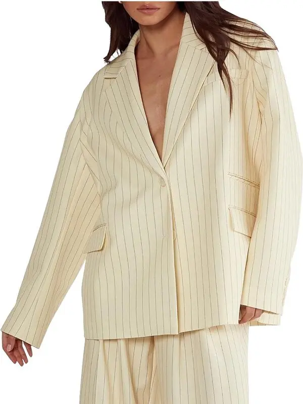 Nasty Gal Oversized Pinstripe Tailored Blazer - Butter