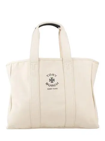 Tory Burch Logo Canvas Shopper Tote - Beige