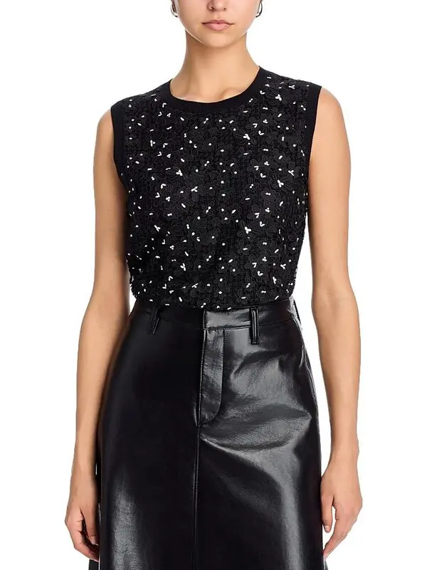 Oscar De La Renta Floral Lace Knit Top - Black/white