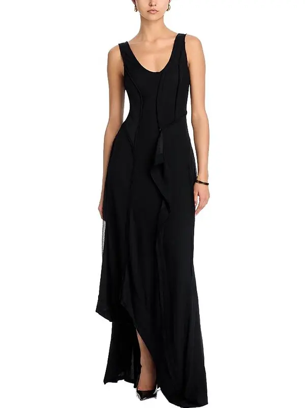 JASON WU Draped Asymmetric Wool Dress - Black