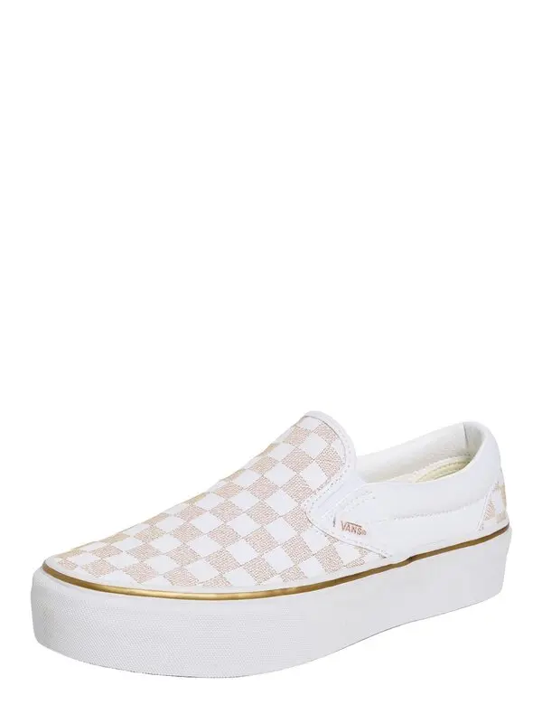 VANS Classic Slip-on Platform Sneakers - Metallic Checkerboard Gold