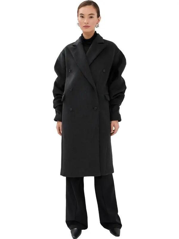 Bite Studios Pleated Sleeve Wool Coat - Dark Grey Melange