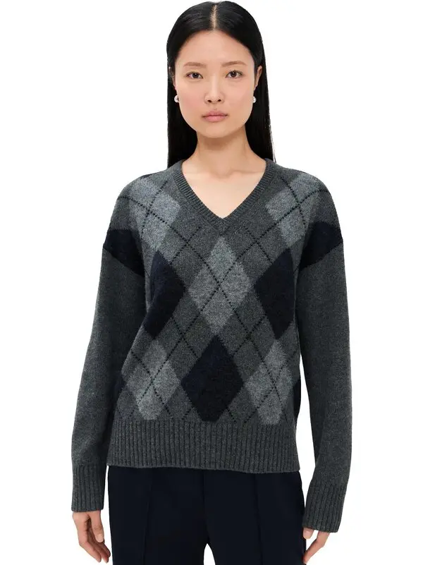 ALEX MILL Yasmine V-neck Sweater In Wool Cotton Blend - Storm Grey Multi