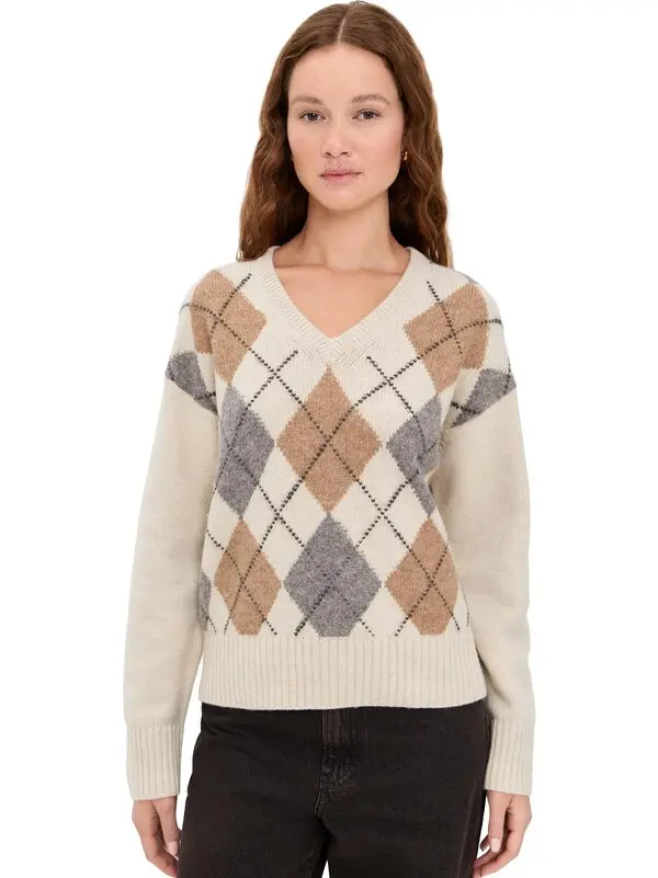 ALEX MILL Yasmine V-neck Sweater In Wool Cotton Blend - Wishbone Multi