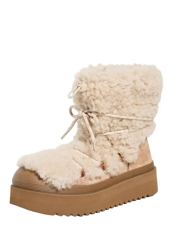 Tory Burch Mellow Shearling Lace Up Boots - Buttermilk/light Chestnut