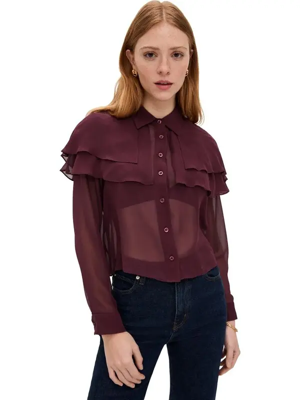 FRAME Silk Cape Blouse - Cabernet
