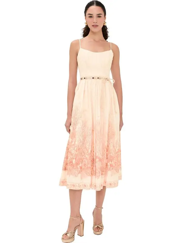 Zimmermann Wanderlust Corset Midi Dress - Coral Toile