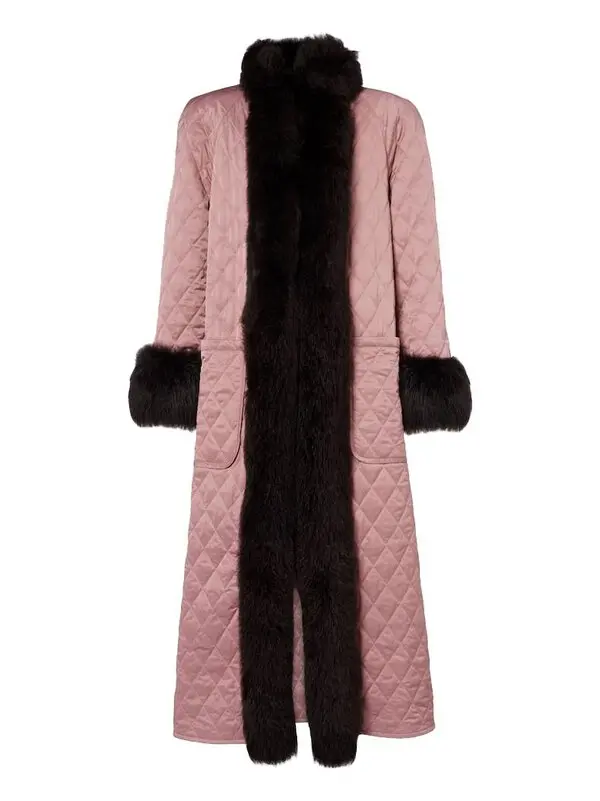 Chloé Quilted Shearling-trimmed Satin Coat - Pink