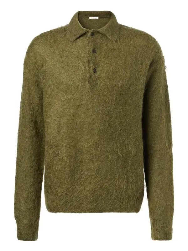 Auralee Mohair And Wool Polo Sweater - Green