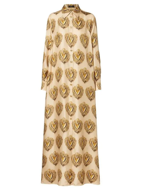 Dolce & Gabbana Printed Silk Shirt Dress - Yellow