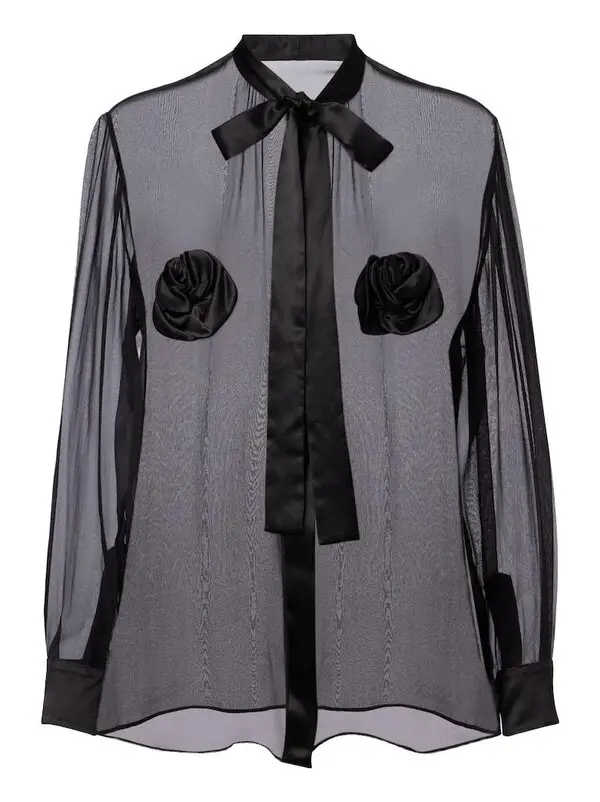 Dolce & Gabbana Floral-appliqué Sheer Silk Blouse - Black