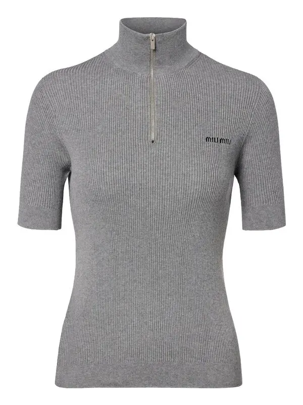 Miu Miu Cotton Half-zip Top - Grey