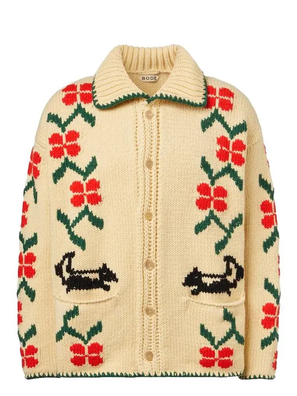 BODE Pirate Ship Virgin Wool Cardigan - Beige