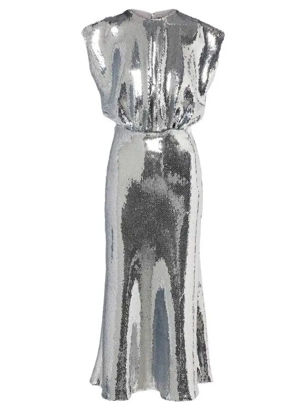 David Koma Gathered Sequined Midi Dress - Silver