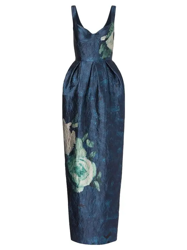 Erdem Floral Jacquard Gown - Blue