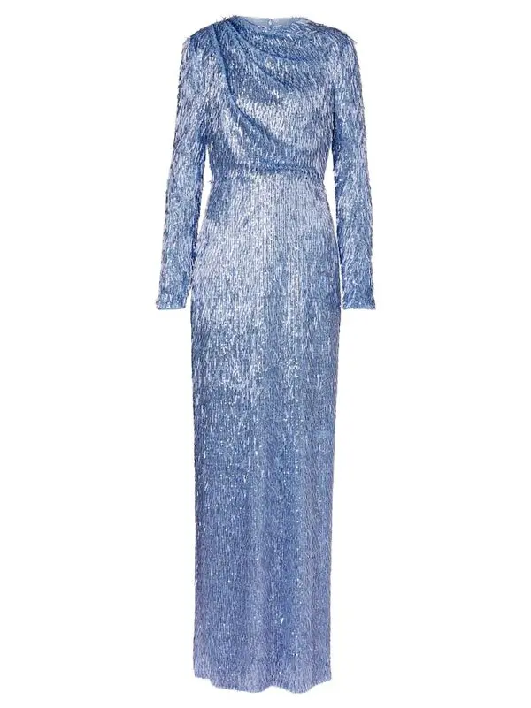 Erdem Draped Embellished Gown - Blue