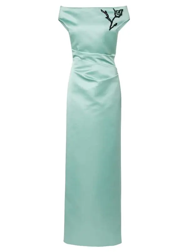 Erdem Floral Off-shoulder Duchesse Satin Gown - Green