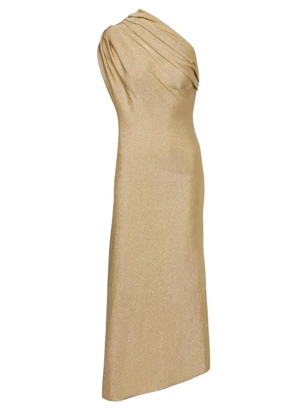Khaite Coast One-shoulder Lamé Midi Dress - Gold