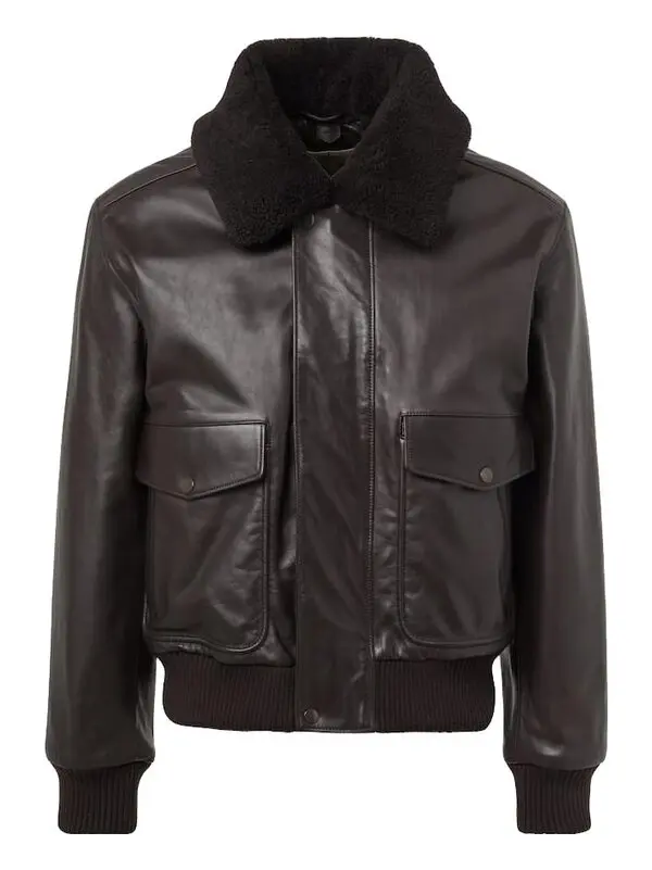 LEMAIRE Shearling-trimmed Leather Blouson Jacket - Brown