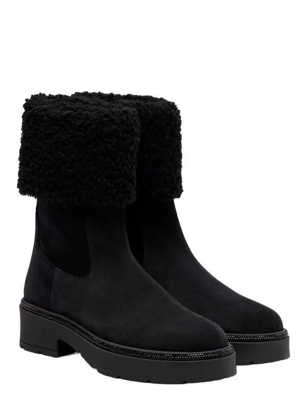 Rene Caovilla Embellished Suede Chelsea Boots - Black