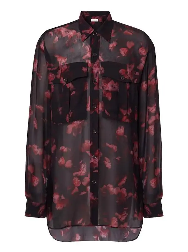 Dries Van Noten Sheer Floral Shirt - Burgundy