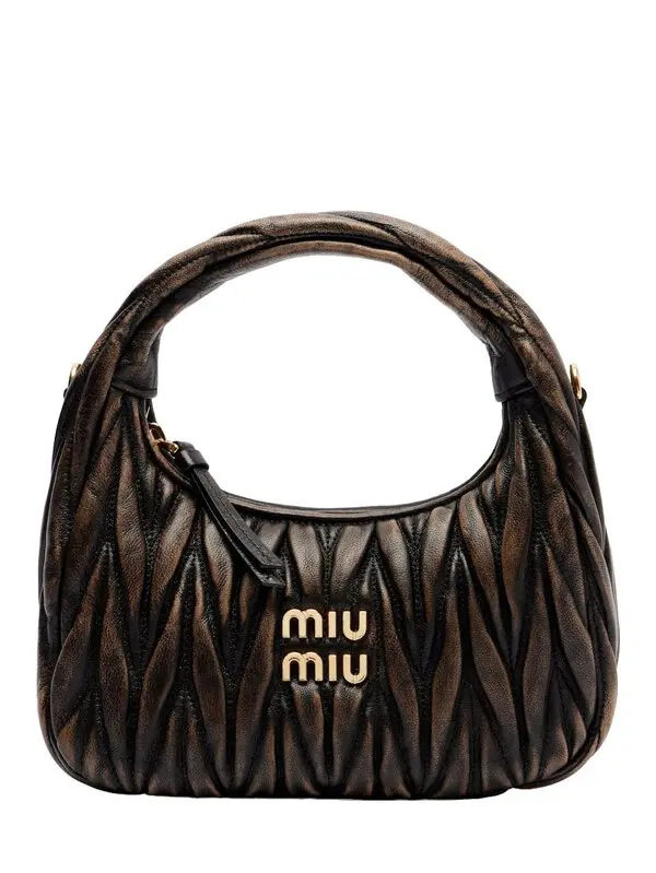 Miu Miu Wander Small Matelassé Leather Tote Bag - Brown