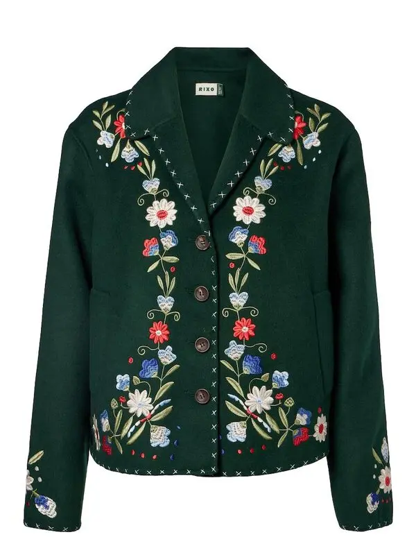 Rixo Jude Embroidered Wool-blend Jacket - Green
