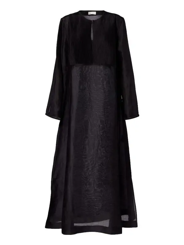 Tory Burch Pleated Linen And Silk Kaftan - Black