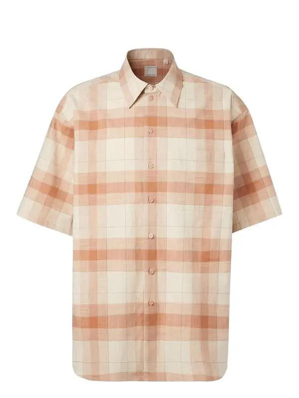 Calvin Klein Tommy Checked Oversized Cotton Bowling Shirt - Beige