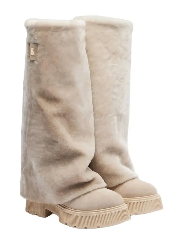 Bogner Turin Shearling And Suede Boots - Beige