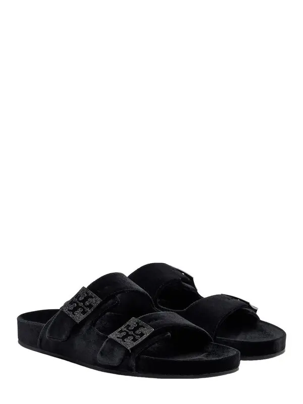 Tory Burch Mellow Embellished Velvet Slides - Black